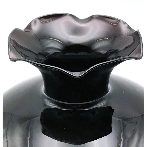 Accents | Rare Black Amethyst Glass Ruffle Neck Flower Vase Depression ...